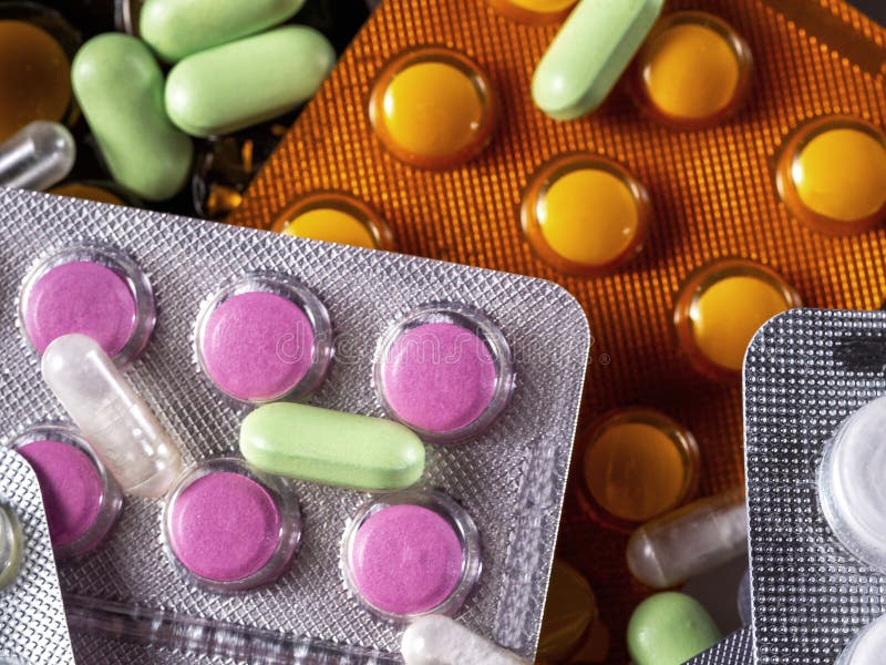 Medicinal Background from Blisters with Medicines and Scattered Tablets ...