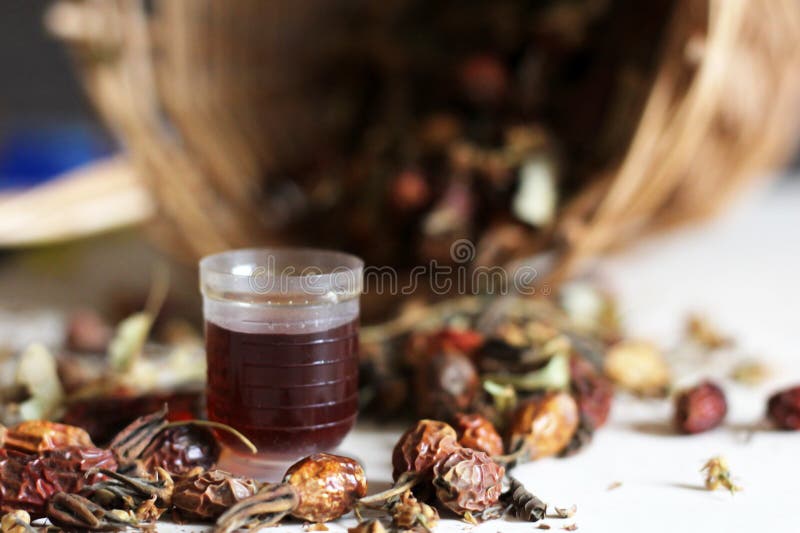 Medicinal Herbal Syrup and Herb Collection Stock Image - Image of ...