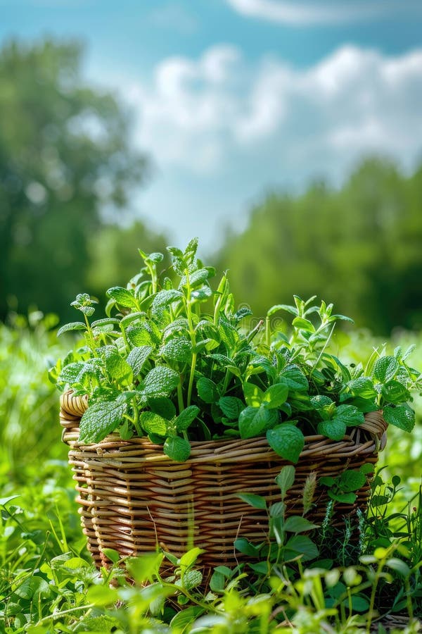 Medicinal Herbs in Basket Field. Selective Focus Stock Image - Image of ...