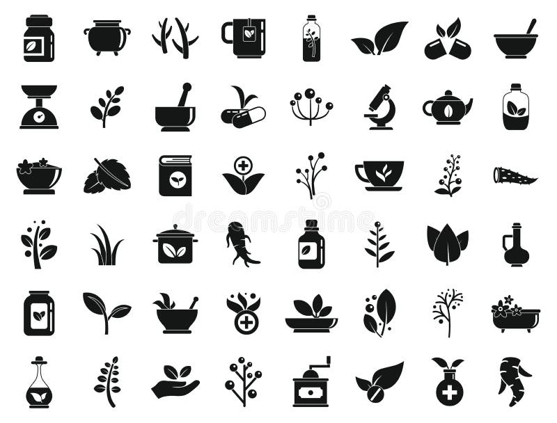 Medicinal Herbs Icons Set, Simple Style Stock Vector - Illustration of ...