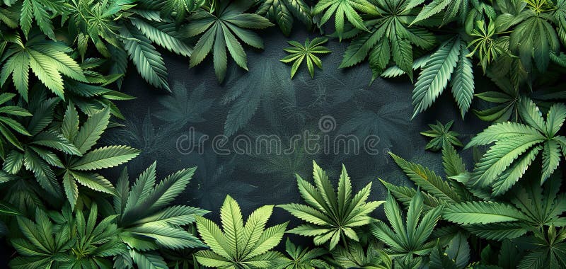 Medicinal Marijuana Leaf Frame on Black Background Stock Photo - Image ...