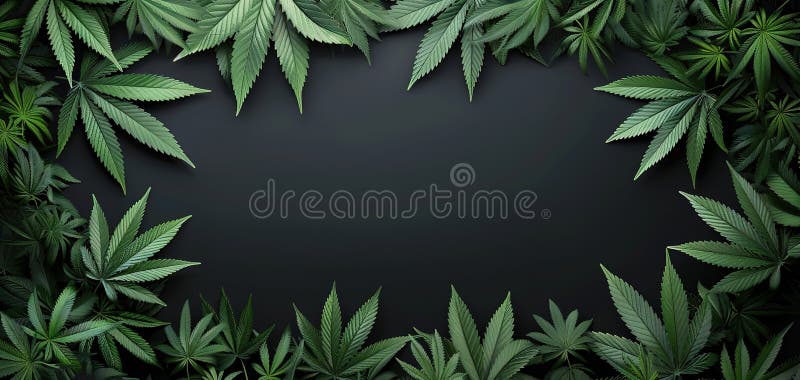 Medicinal Marijuana Leaf Frame on Black Background Stock Image - Image ...