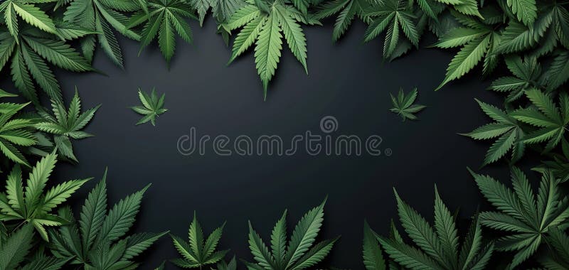 Medicinal Marijuana Leaf Frame on Black Background Stock Photo - Image ...
