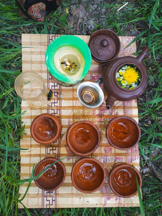 Medicinal Tea in Glass Cup with Herb in Bowl Stock Image - Image of ...