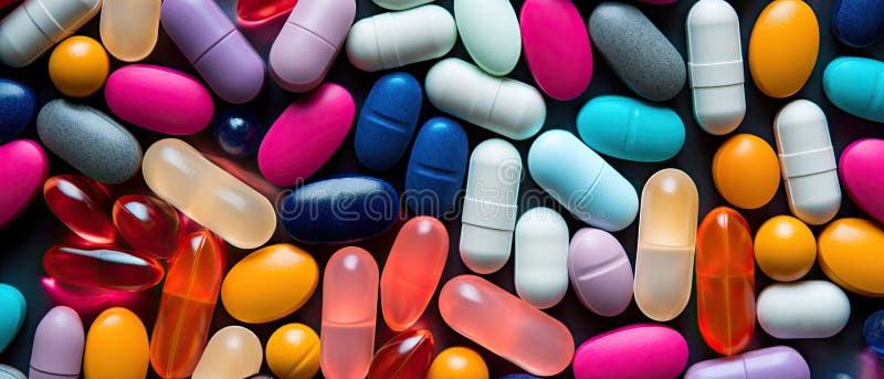 Medicine Background with Multi-color Capsules and Tablets, Creating ...