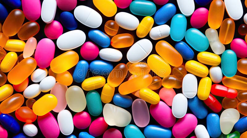 Medicine Background with Multi-color Capsules and Tablets, Creating ...