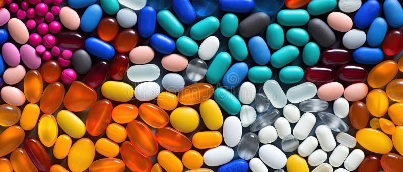 Medicine Background with Multi-color Capsules and Tablets, Creating ...