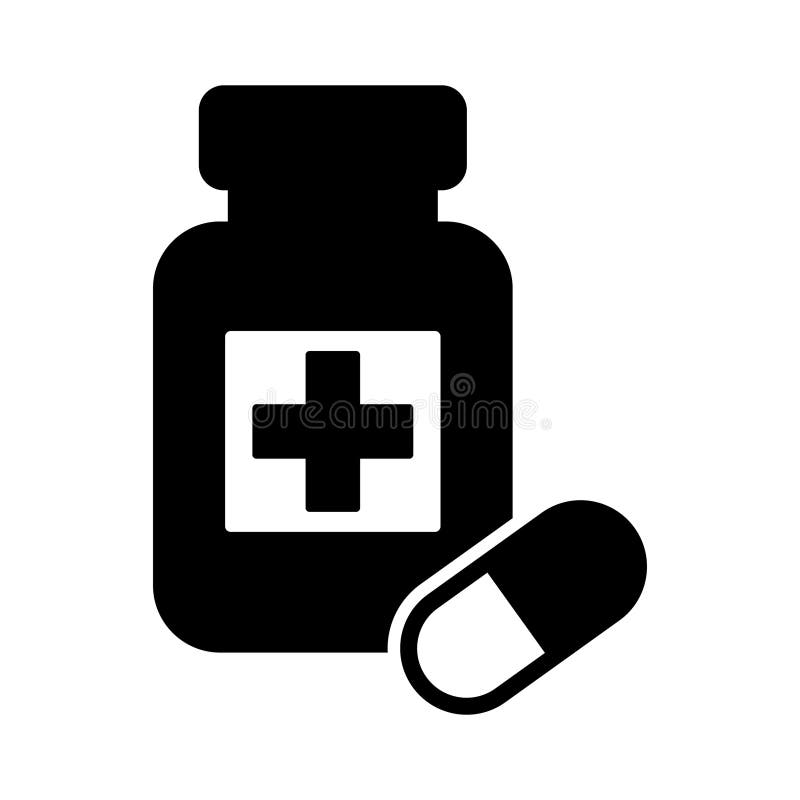 Medicine Bottle and Pills Icon. Black and White Icon Stock Vector ...