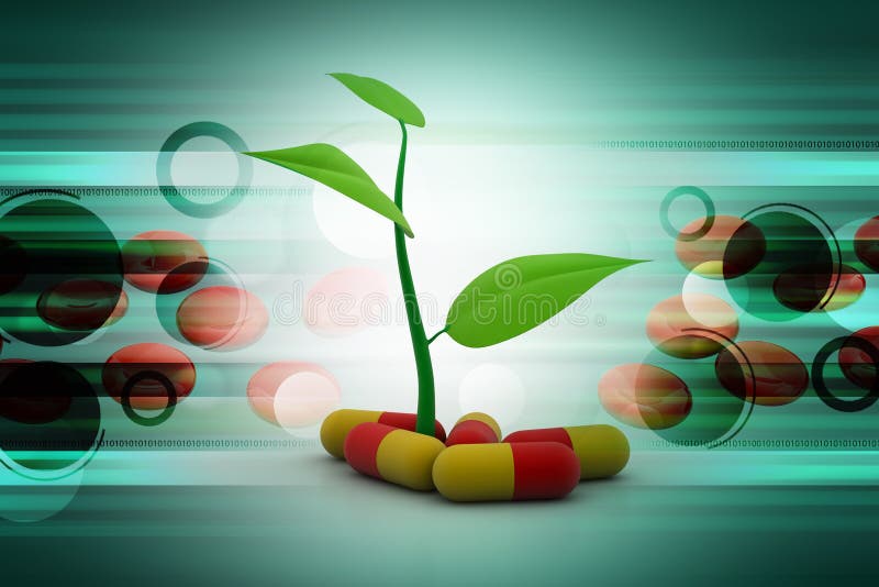 Medicine Capsule with Plant Stock Illustration - Illustration of pill ...