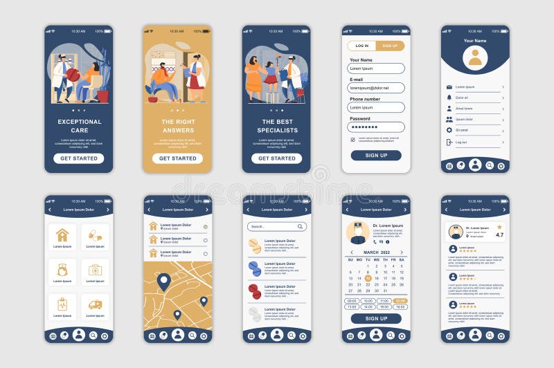Set Of Ui Ux Gui Screens Medicine App Flat Design Template For Mobile Apps Responsive Website