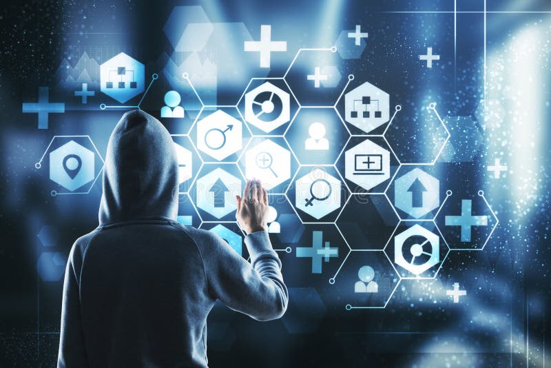 Data Theft Concept. a Person Looking at the Computer Screen with a ...