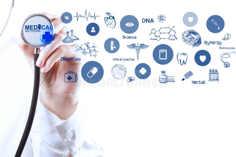 Medicine Doctor Hand Working with Modern Computer Interface Stock Image ...