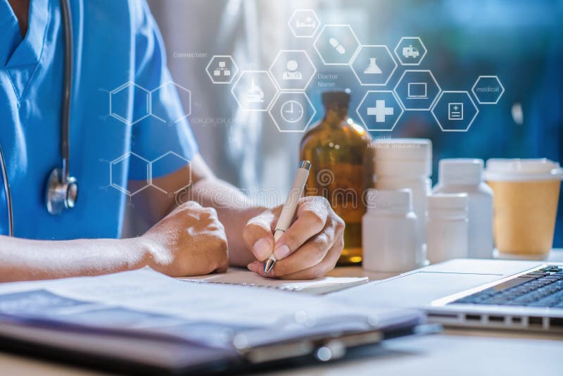 Medicine Doctor Hand Working with Modern Digital Laptop Computer. Stock ...