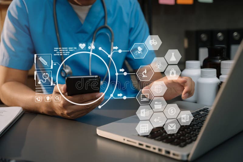 Medicine Doctor Hand Working with Modern Digital Smartphone Computer ...