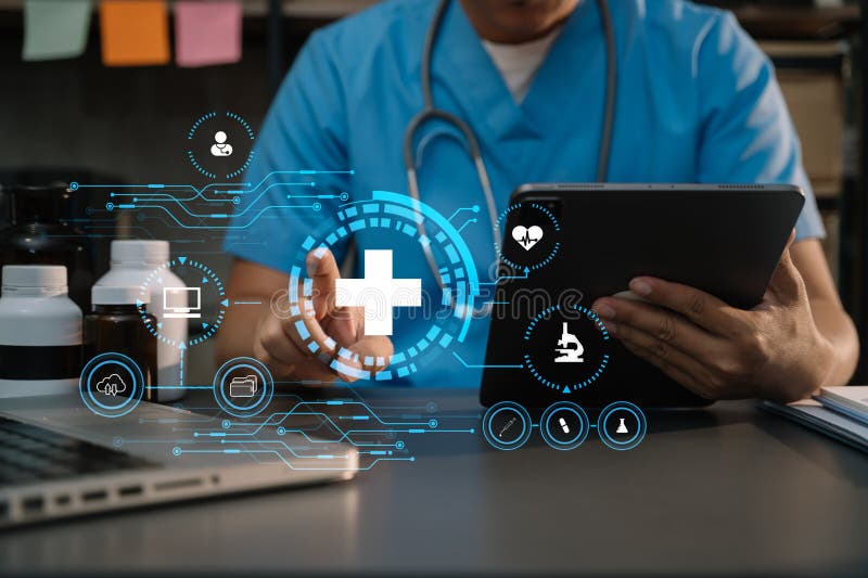 Medicine Doctor Hand Working with Modern Digital Tablet Computer ...