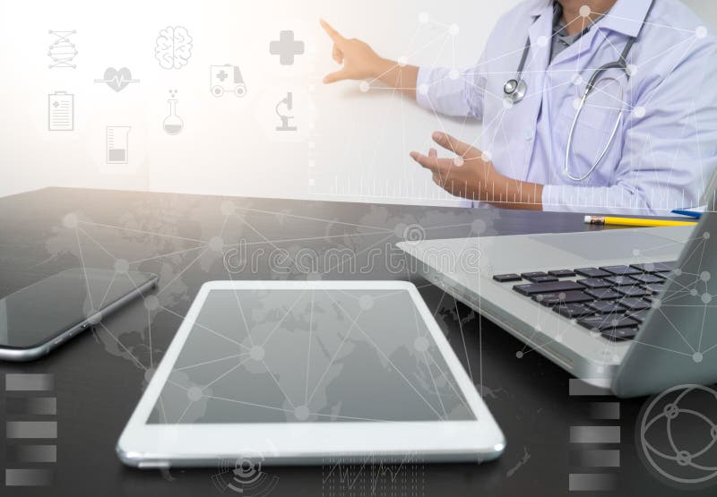 Medicine Doctor Hand Working with Modern Digital Tablet Stock Photo ...