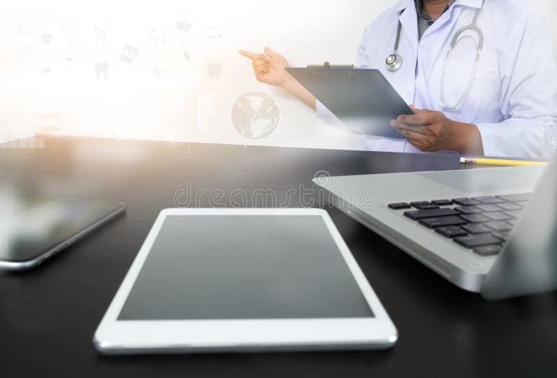 Medicine Doctor Hand Working with Modern Digital Tablet Stock Image ...