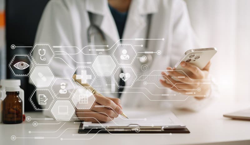 Medicine Doctor Hand Working with Modern Digital Tablet Computer and ...