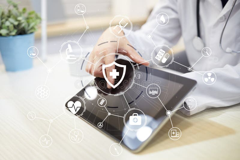 Medicine Doctor with Modern Computer, Virtual Screen Interface. Medical ...