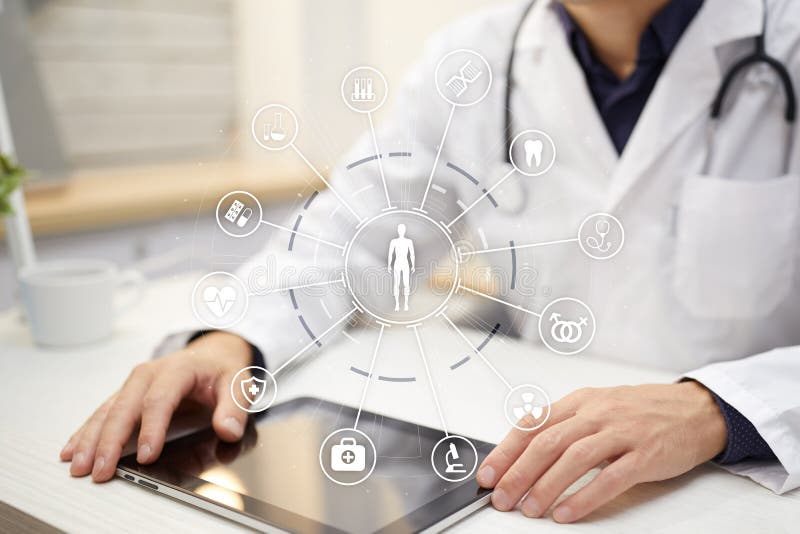 Medicine Doctor with Modern Computer, Virtual Screen Interface ...