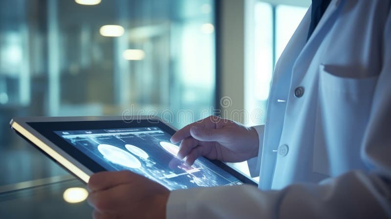 Medicine Doctor Touching Electronic Medical Record on Tablet Stock ...