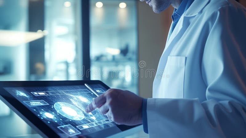 Medicine Doctor Touching Electronic Medical Record on Tablet Stock ...