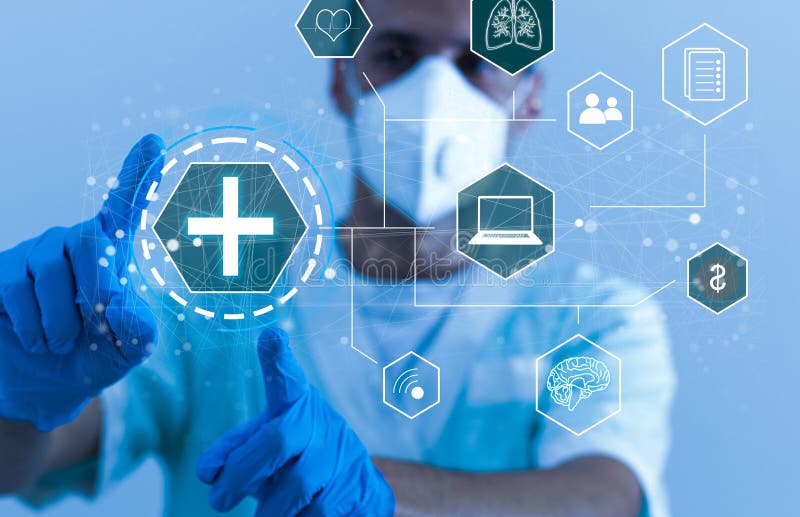Medicine Doctor Touching Icon Medical Network Connection with Modern ...