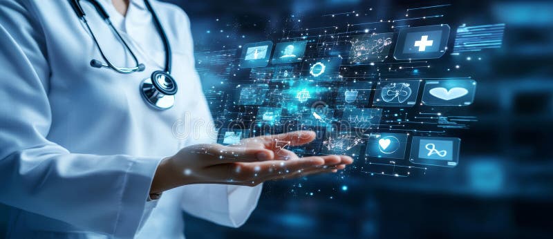 A Medicine Doctor Touching the Icon of a Modern Virtual Screen ...