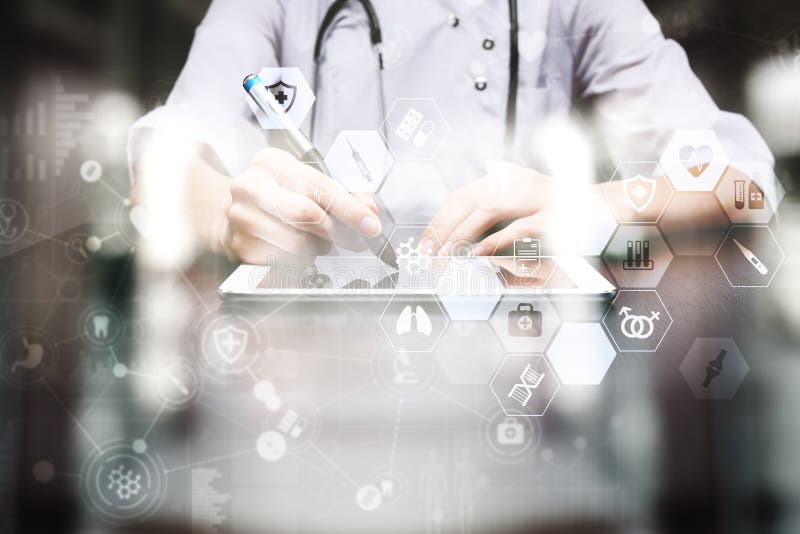 Medicine Doctor with Modern Computer, Medical Network Connection ...