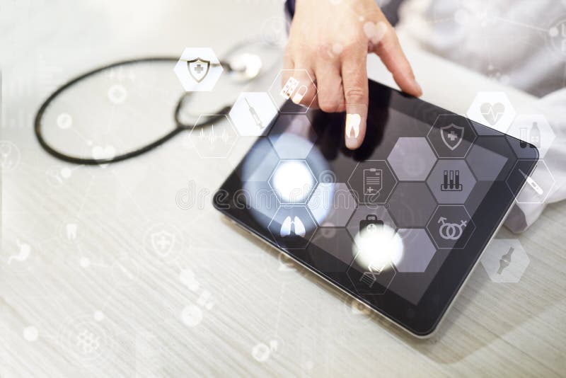 Medicine Doctor is Using Modern Computer Virtual Screen Interface ...