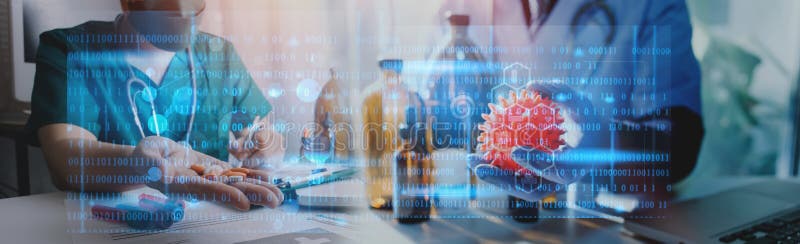 Medicine Doctor Using Tablet with Digital Medical Interface Icons ...