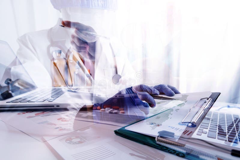 Medicine Doctor Using Tablet with Digital Medical Interface Icons ...