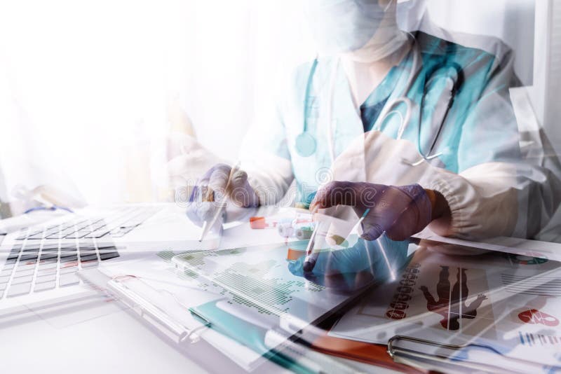 Medicine Doctor Using Tablet with Digital Medical Interface Icons ...