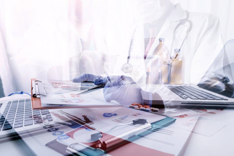 Medicine Doctor Using Tablet with Digital Medical Interface Icons ...