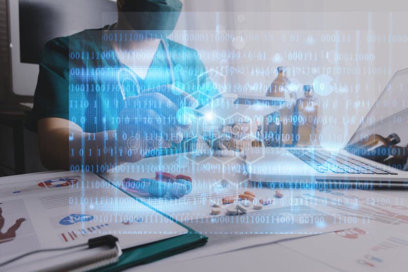 Medicine Doctor Using Tablet with Digital Medical Interface Icons ...