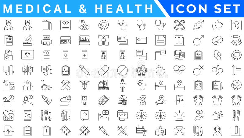 Medicine and Health Outline Icon Set Stock Vector - Illustration of ...
