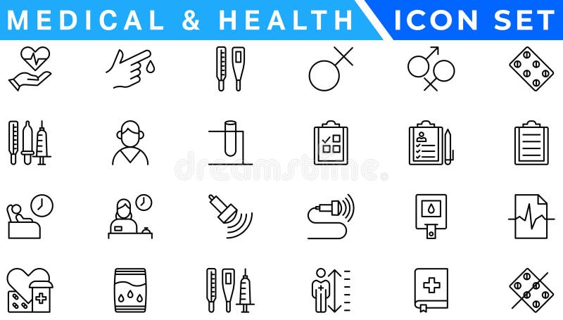 Medicine and Health Outline Icon Set Stock Vector - Illustration of ...