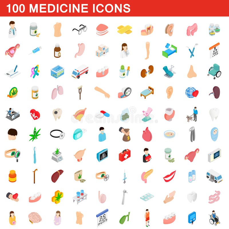 100 Medicine Icons Set, Isometric 3d Style Stock Vector - Illustration ...