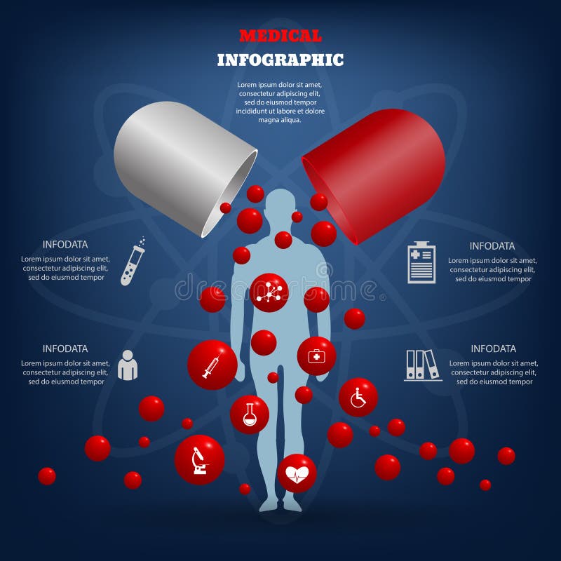 Medicine Infographic on Blue Background Stock Vector - Illustration of ...