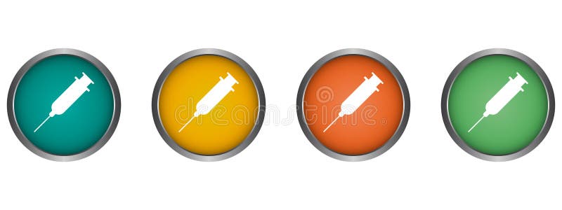 Medicine Injection Vector Icon Metal Edge, Flat Design Round Web Button ...