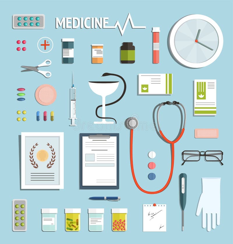 Medicine Objects and Medicament Collection Stock Vector - Illustration ...