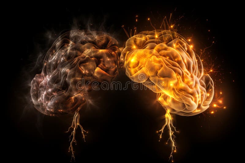 Human Brain Abstract Illustration Colored in Gold and Silver Color ...