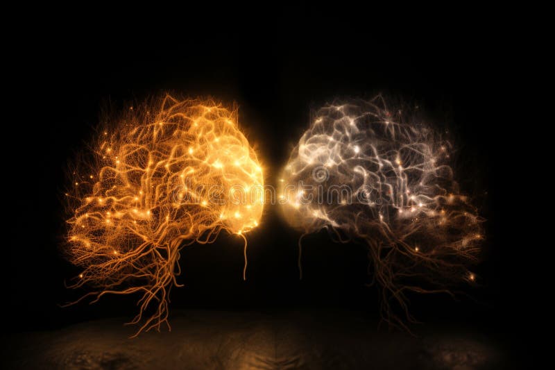 Human Brain Abstract Illustration Colored in Gold and Silver Color ...