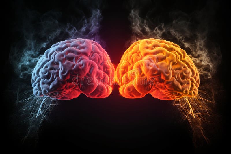 Human Brain Abstract Illustration Colored in Two Different Colors Stock ...