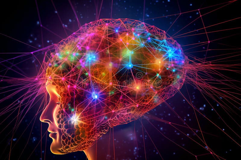 Abstract Illustration Of Human Brain Neurons With Electric Impulse Stock Illustration