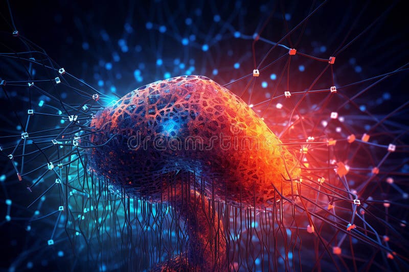 Abstract Illustration Of Human Brain Neurons With Electric Impulse Stock Illustration