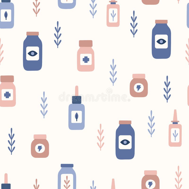 Cute Pastel Hand Drawn Medicine Seamless Pattern Stock Vector ...