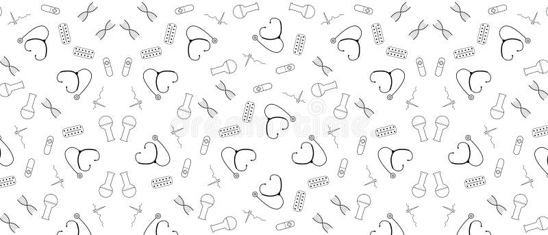 Medicine Square Seamless Doodle Line Art Pattern. Stock Vector ...
