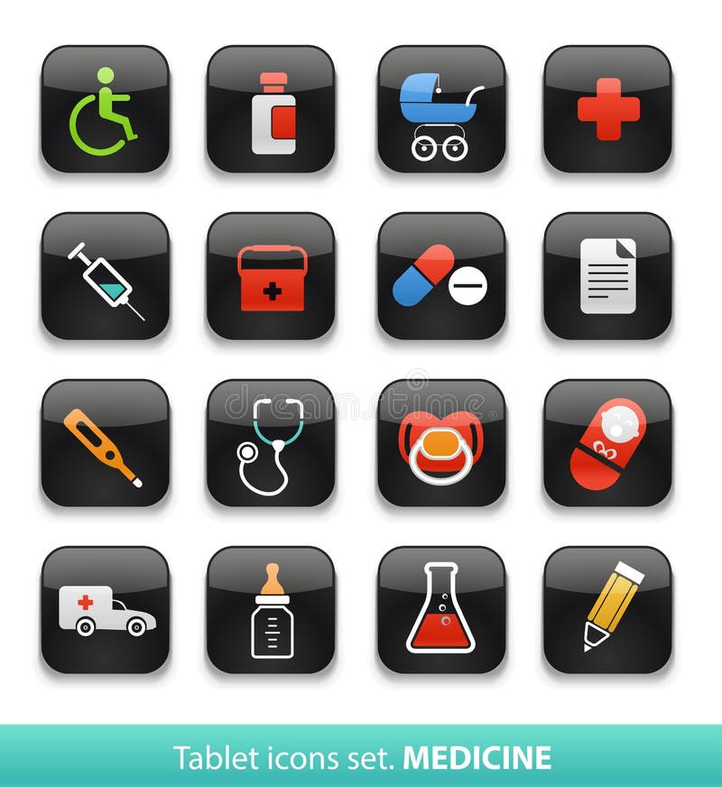 Tablet Buttons Collection Isolated on White Stock Vector - Illustration ...