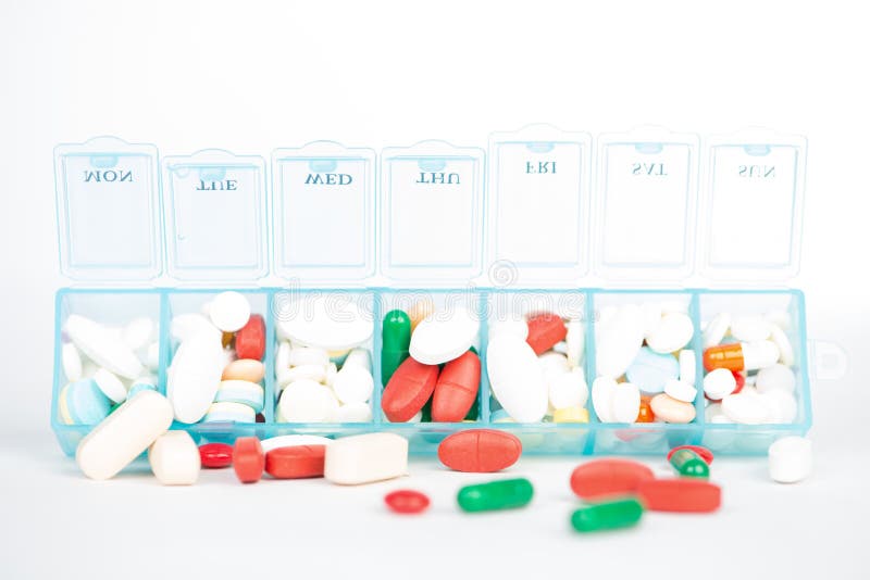 Medicine Tablet and Capsule in Weekly Pill Box Stock Image - Image of ...